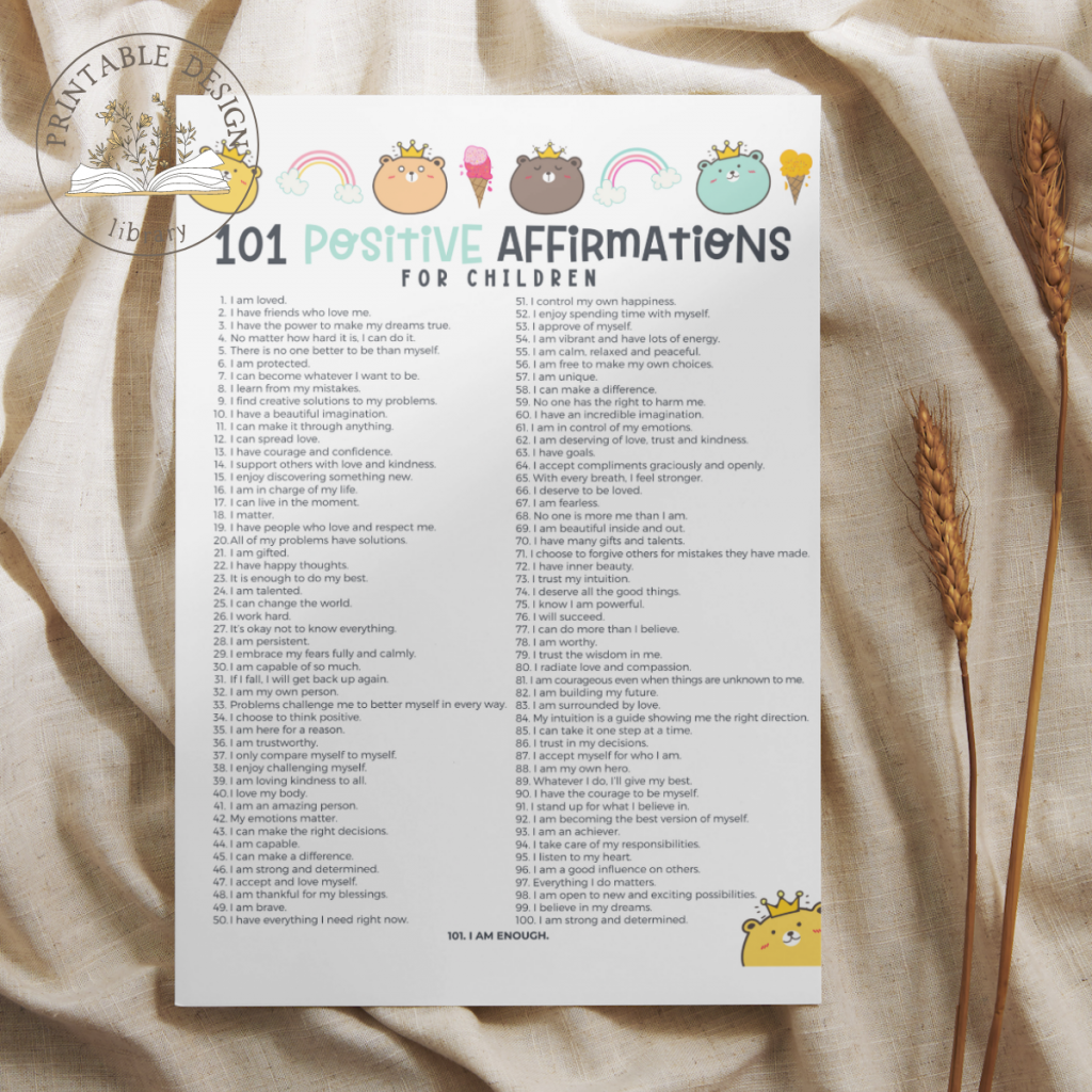 101 Positive Affirmations for Children – Printable Design Library